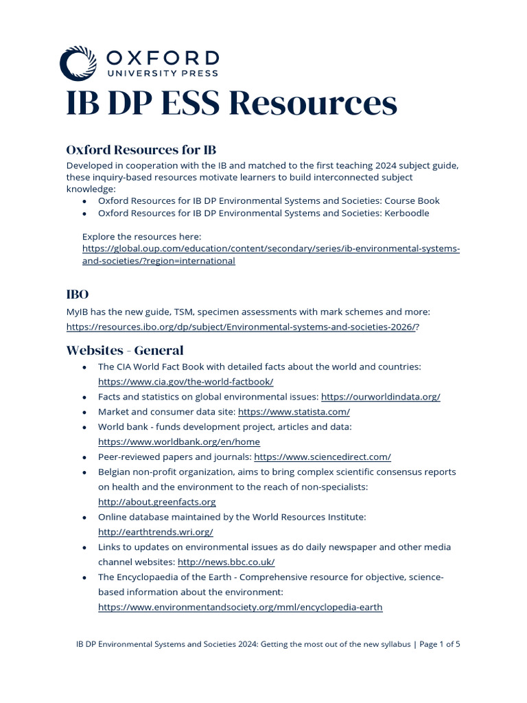 IB DP ESS Webinar Handout PDF | PDF | Sustainability | Earth Sciences