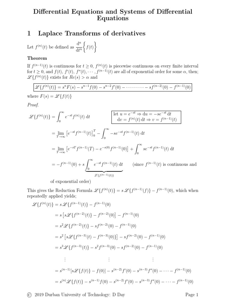Laplace of Derivatives (DEs) | PDF | Equations | Laplace Transform