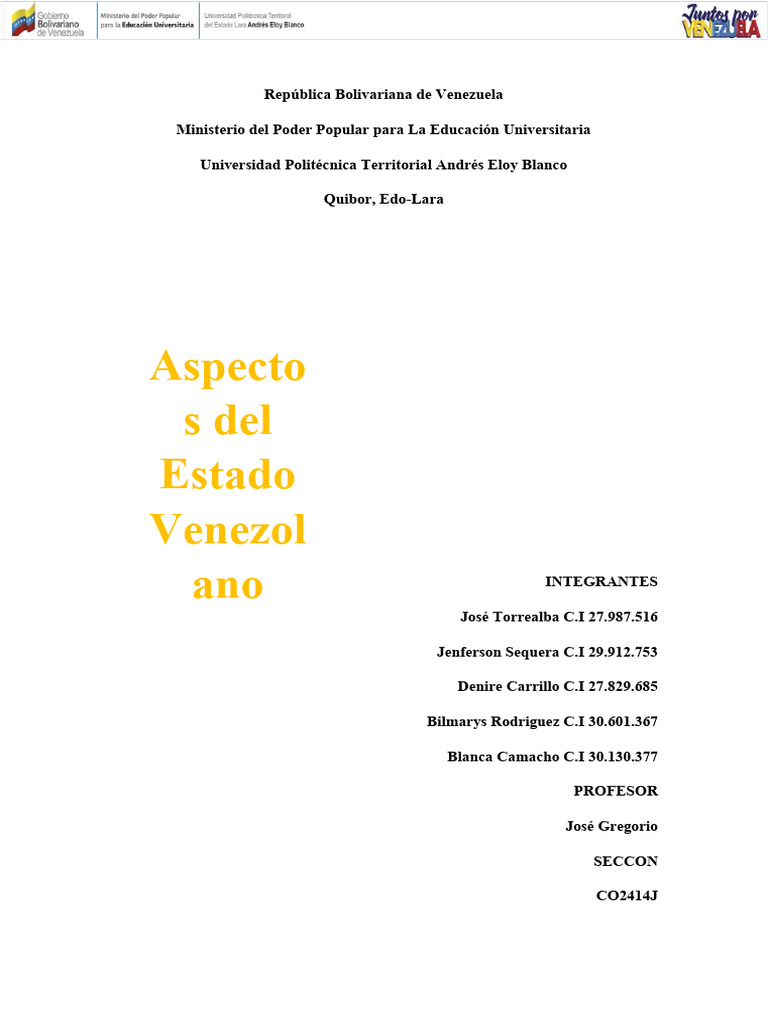 Aspectos Del Estado Venezolano, Jose Torrealba, Jenferson Sequera ...