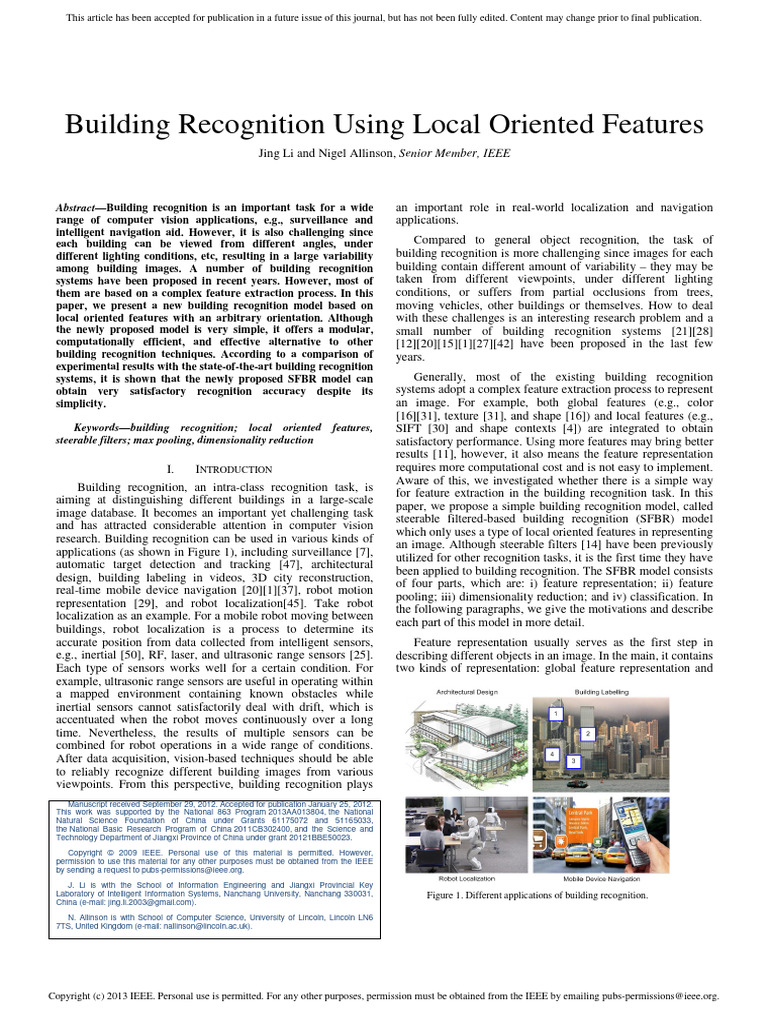 Building Recognition Using Local Oriented Features | PDF | Support Vector Machine | Applied ...