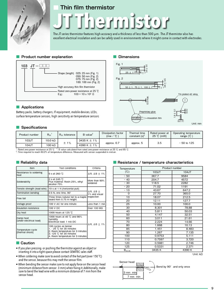 P9 JT Thermistor 1621687 | PDF | Electrical Resistance And Conductance ...