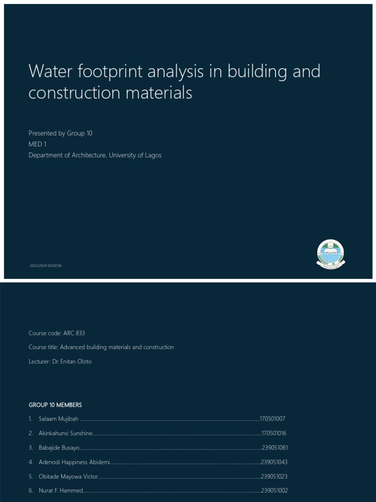 Water Footprint Analysis in Building and Construction Materials - Group ...