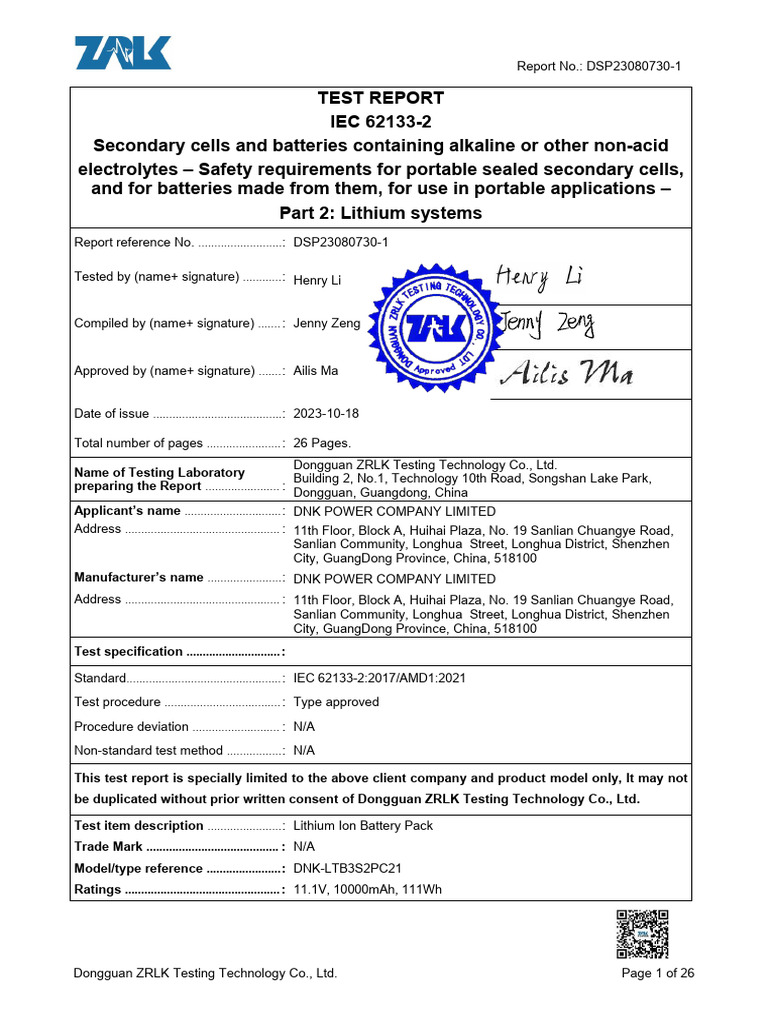 Z DSP23080730-1 IEC62133-2 | PDF | Battery Charger | Insulator ...