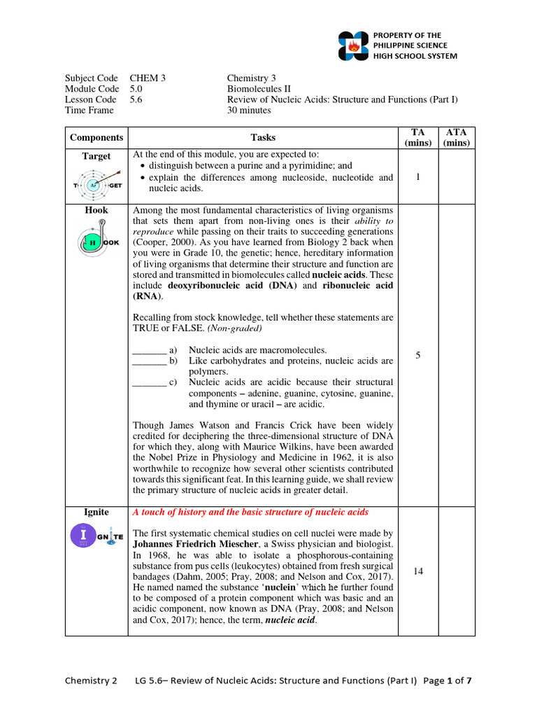 SLG Chem 3 LG 5.6 Review of Nucleic Acids Structure and Functions (Part ... SLG Chem 3 LG 5.6 Review of Nucleic Acids Structure and Functions (Part ...
