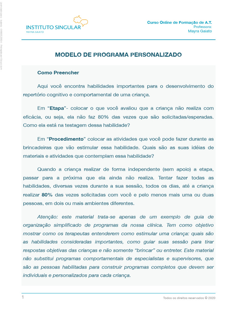 modelo-de-programa-personalizado | PDF | Comportamento | Ciência cognitiva