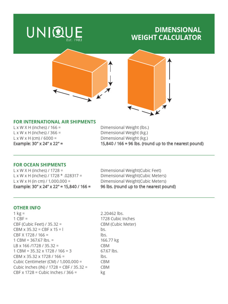 Dimensional Weight Calculator | PDF
