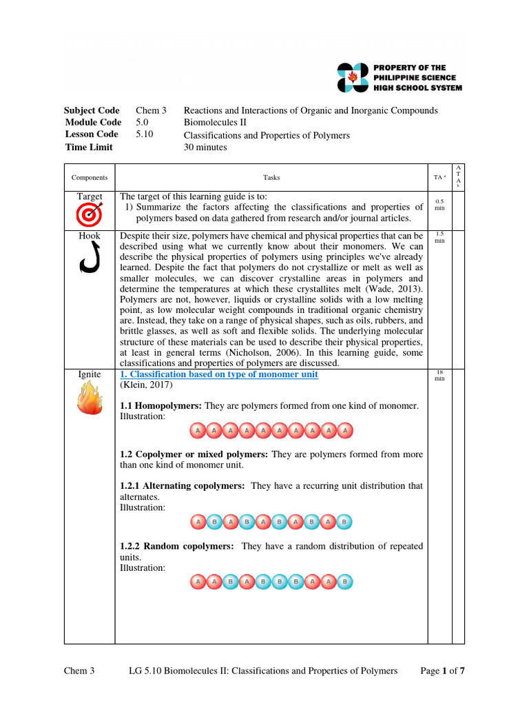 SLG Chem 3 LG 5.10 Classifications and Properties of Polymers | PDF ... SLG Chem 3 LG 5.10 Classifications and Properties of Polymers | PDF ...