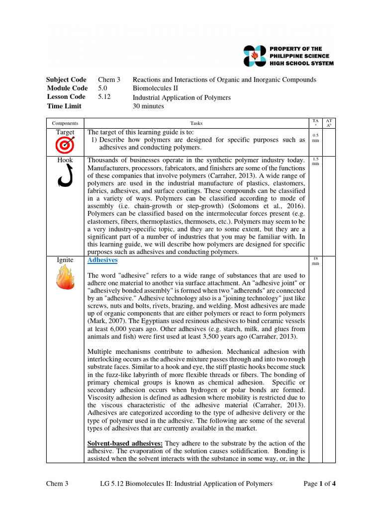 SLG Chem 3 LG 5.12 Industrial Application of Polymers | PDF | Adhesive ... SLG Chem 3 LG 5.12 Industrial Application of Polymers | PDF | Adhesive ...