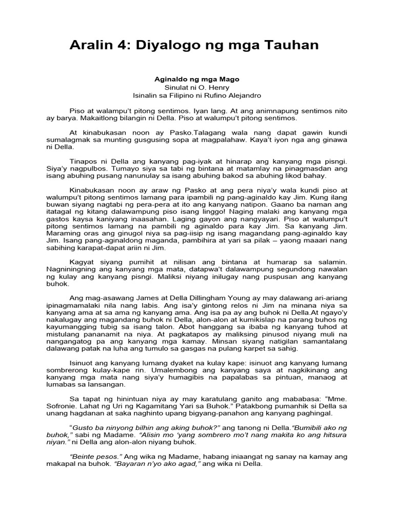Aralin 4: Diyalogo NG Mga Tauhan | PDF