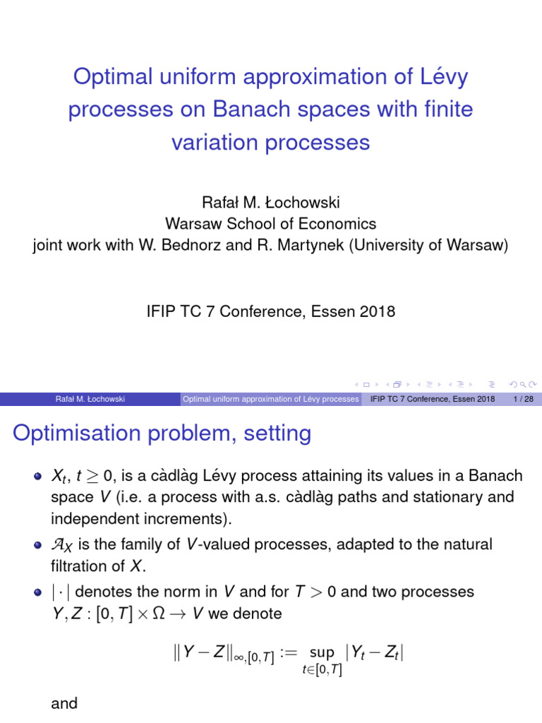 Optimal Uniform Approximation of Le ́vy Processes On Banach Spaces With Finite Variation ...