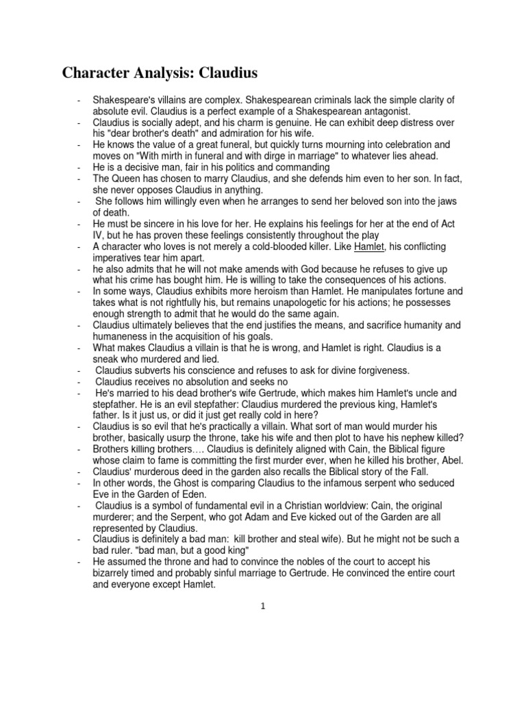 Claudius Analysis Pdf Hamlet Adam And Eve