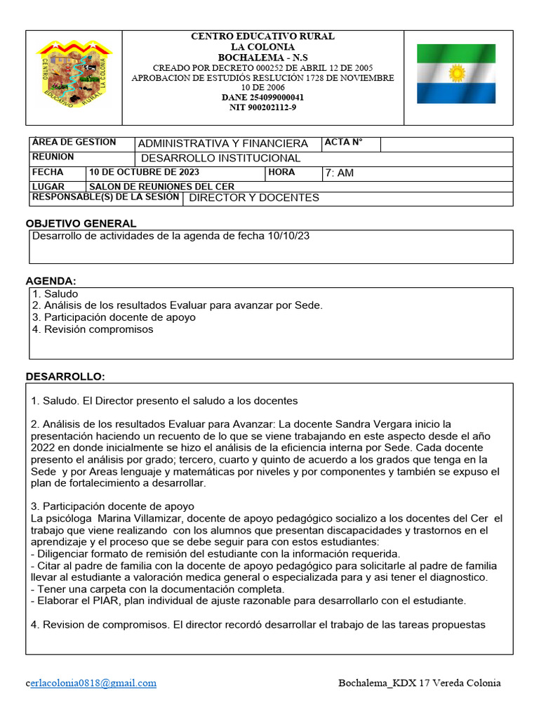 Acta Desarrollo Inst. 10 Oct 2023 | PDF | Maestros | Modificación de comportamiento