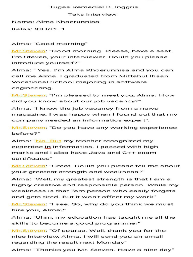 Teks Interview Alma | PDF