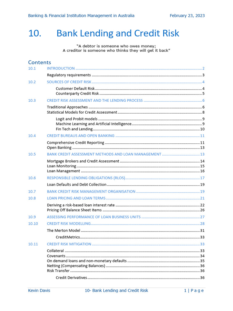 10 - Bank Lending and Credit Risk | PDF | Finance & Money Management ...