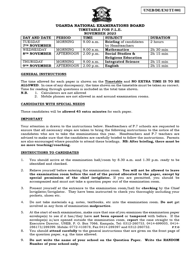 Ple 2023 Time Table | PDF