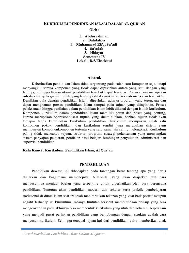 Jurnal - Kurikulum Pendidikan Islam Dalam Al Qur'an | PDF | Pengembangan Diri