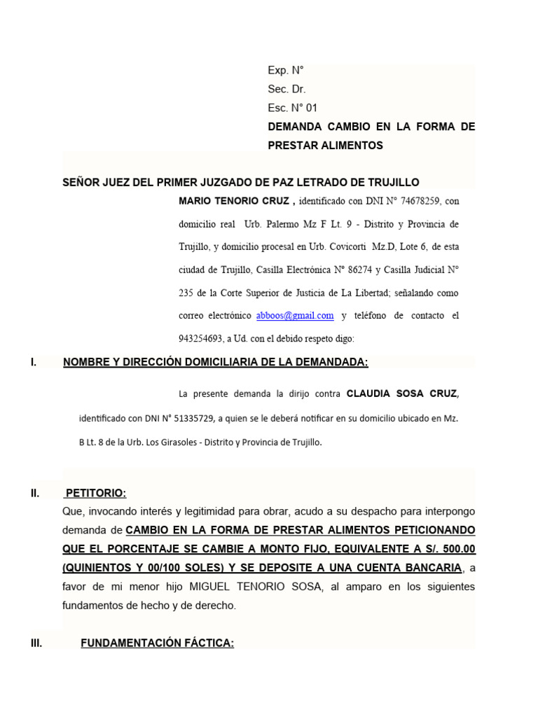 Cambio de Pensión Alimenticia a Monto Fijo | PDF | Pensión alimenticia ...
