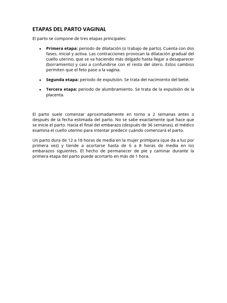 ETAPAS DEL PARTO VAGINAL | PDF | Parto | El embarazo