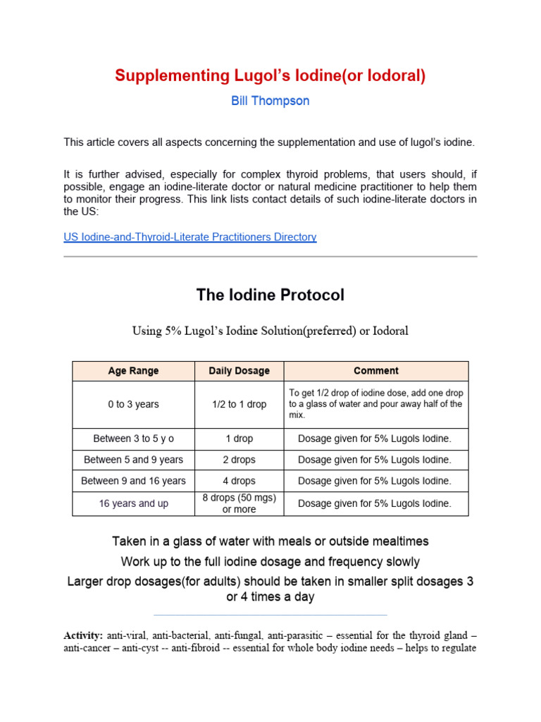 The Iodine Protocol | PDF | Iodine | Dose (Biochemistry)