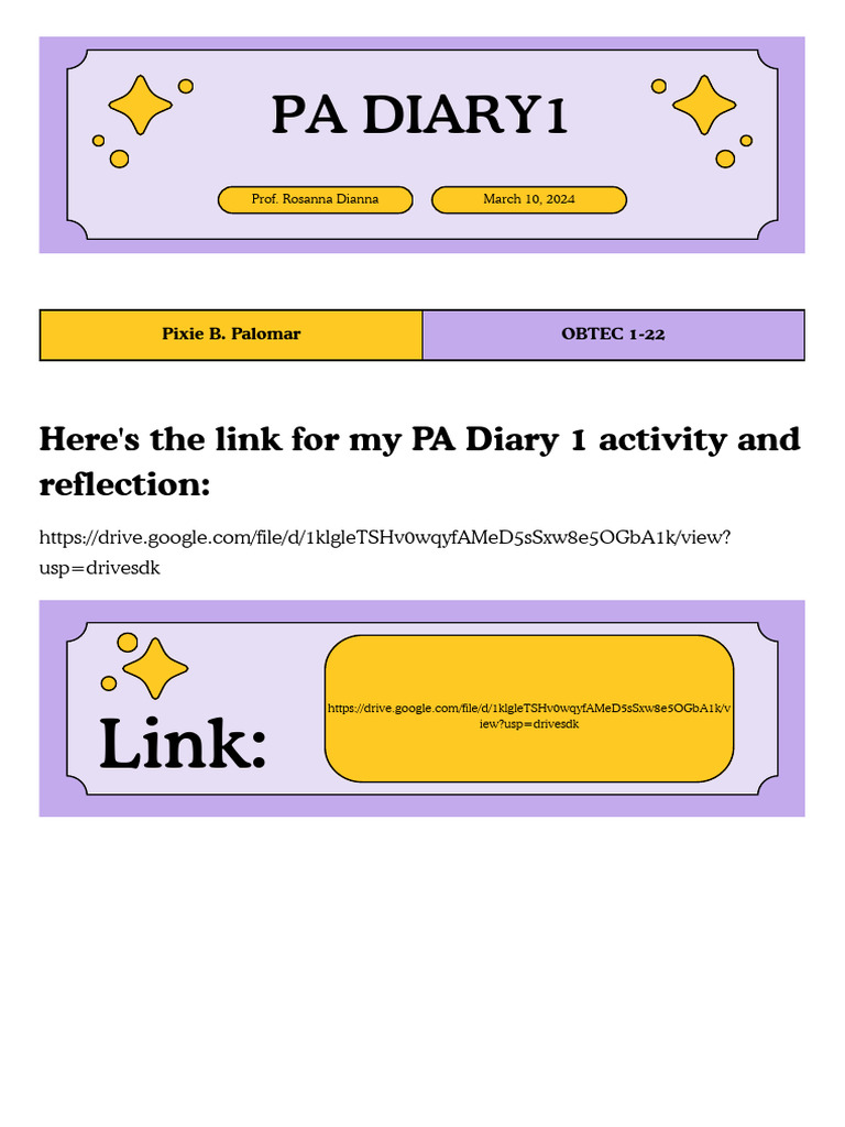 Palomar, Pixie-PA DIARY 1 | PDF