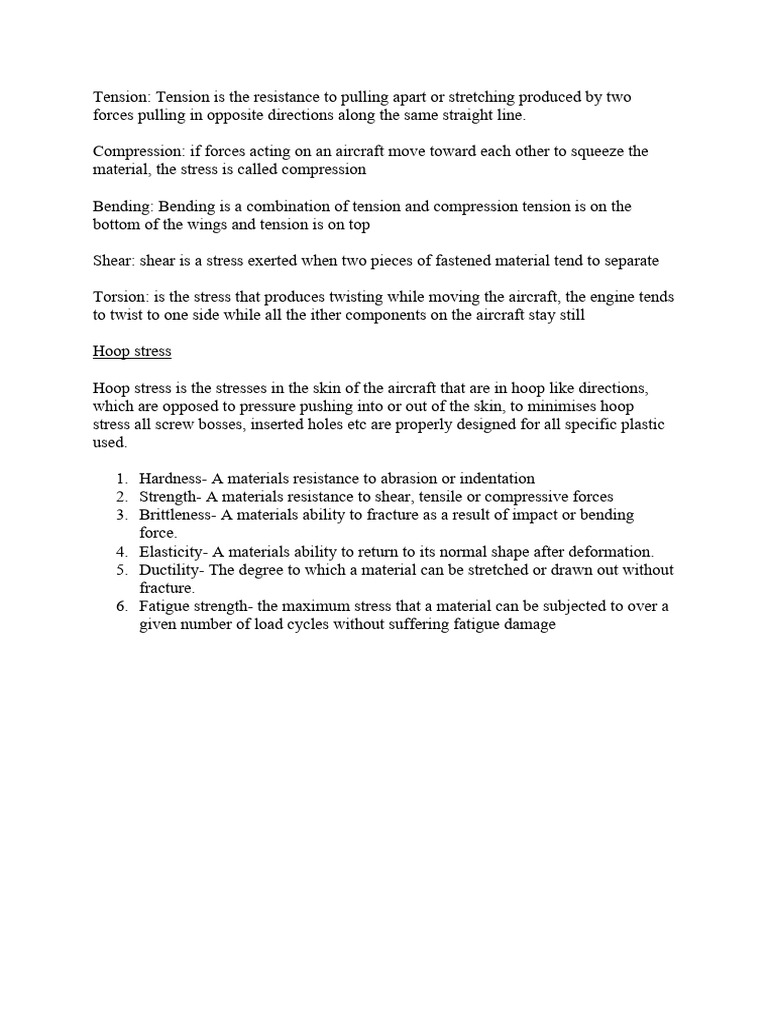 Aircraft Loads, Hoop Stress and Mechanical Properties | PDF