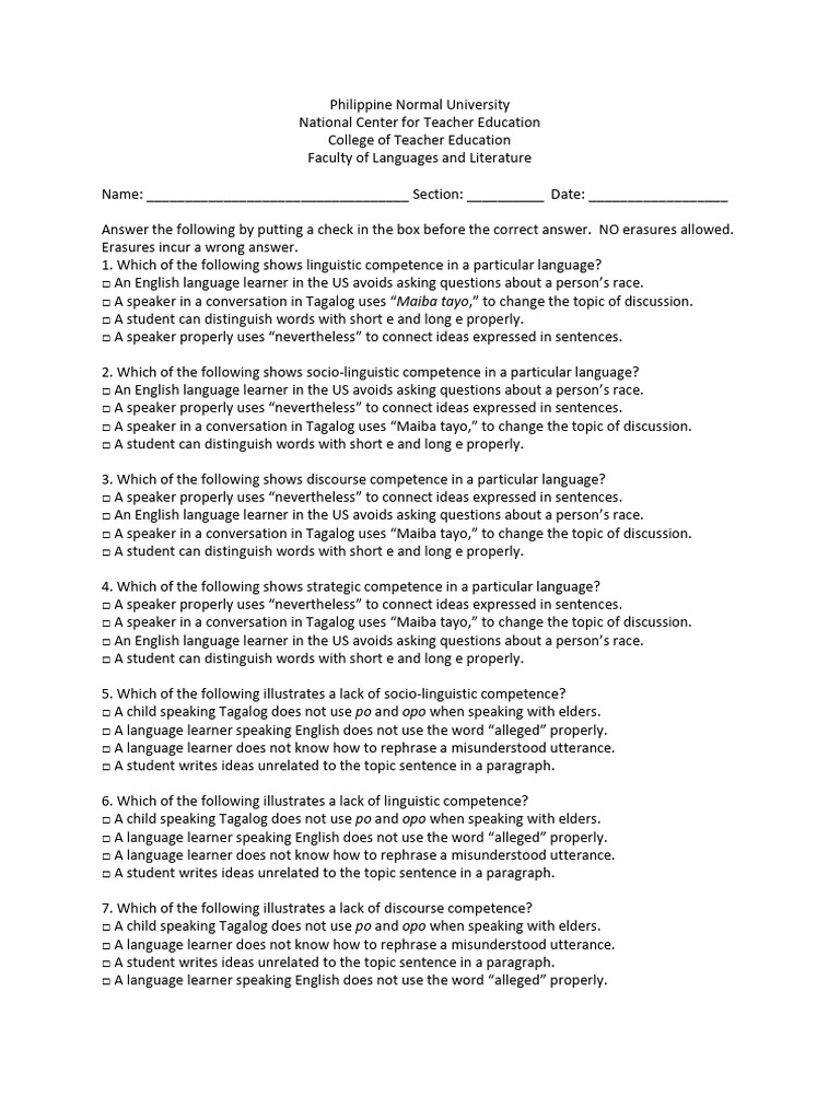 Communicative Competence Quiz For Purpcomm | Download Free PDF ...