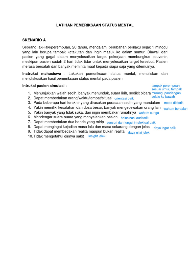 LATIHAN PEMERIKSAAN STATUS MENTAL | PDF