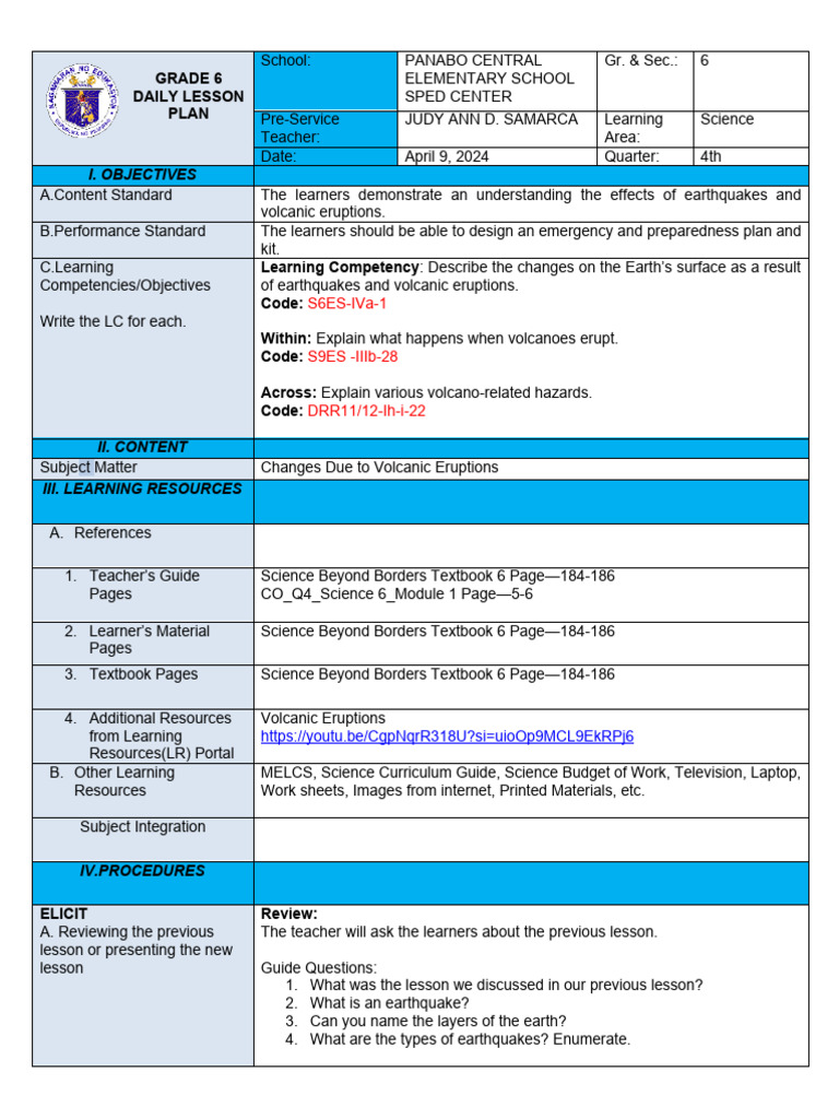 Science Lesson Plan 2ND To Be Checked | Download Free PDF | Volcano ...