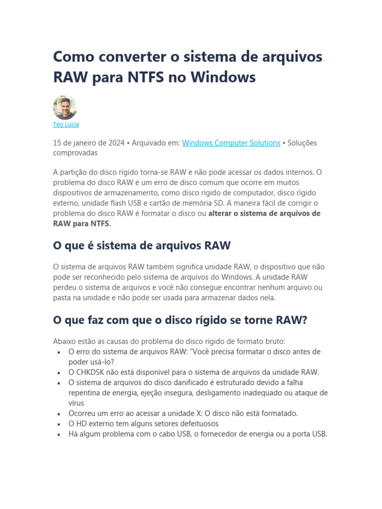Como Converter o Sistema de Arquivos RAW para NTFS No Windows | PDF ...