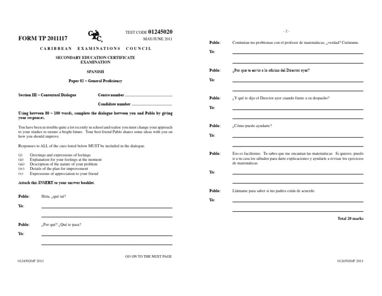 Csec Paper 2 Spanish | PDF