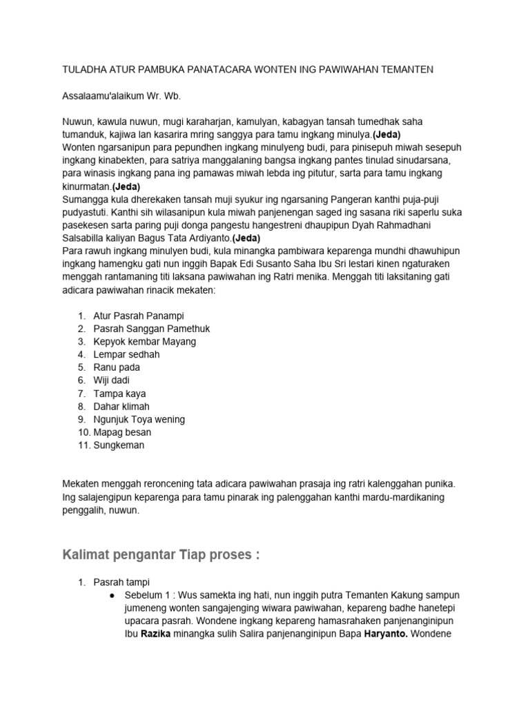 Tuladha Pranata Adicara Adat Mantu | PDF