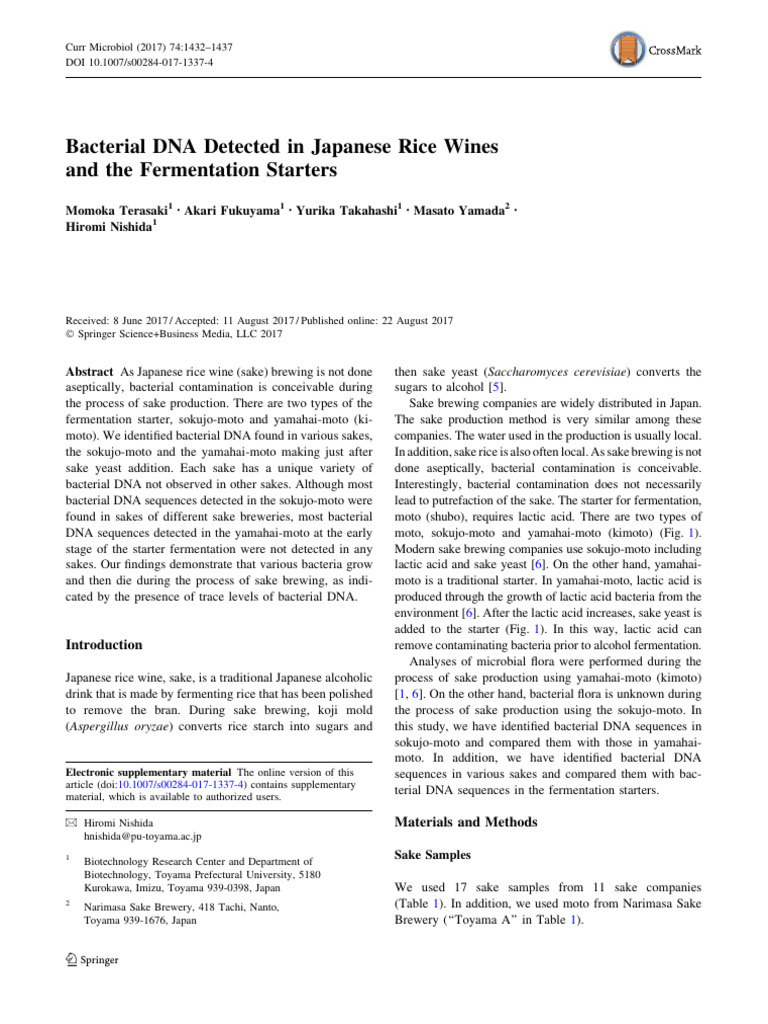 Bacterial Dna Detected in Japanese Rice Wines | PDF | Bacteria | Yeast