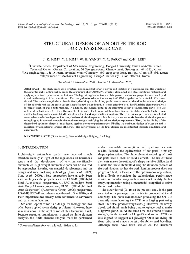 STRUCTURAL DESIGN OF AN OUTER TIE ROD | PDF | Mathematical Optimization | Strength Of Materials
