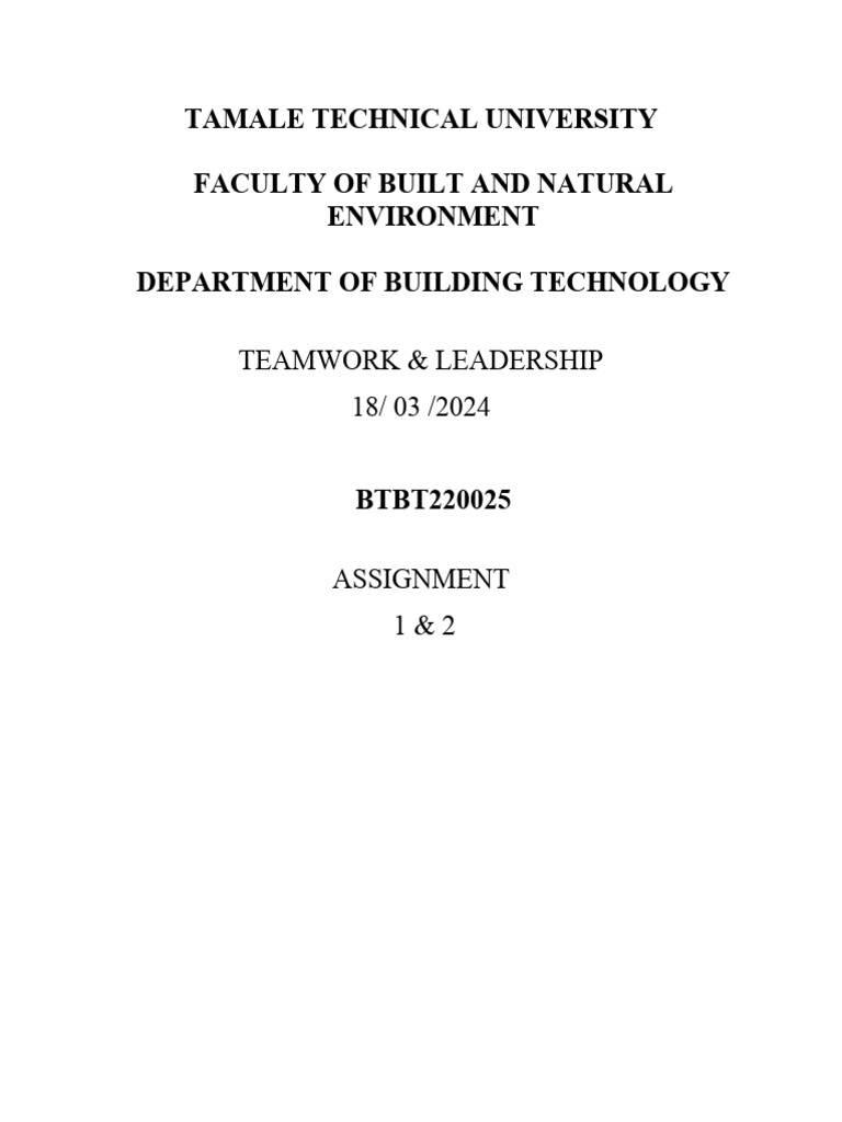 Teamwork Assignment | PDF | Project Management | Leadership