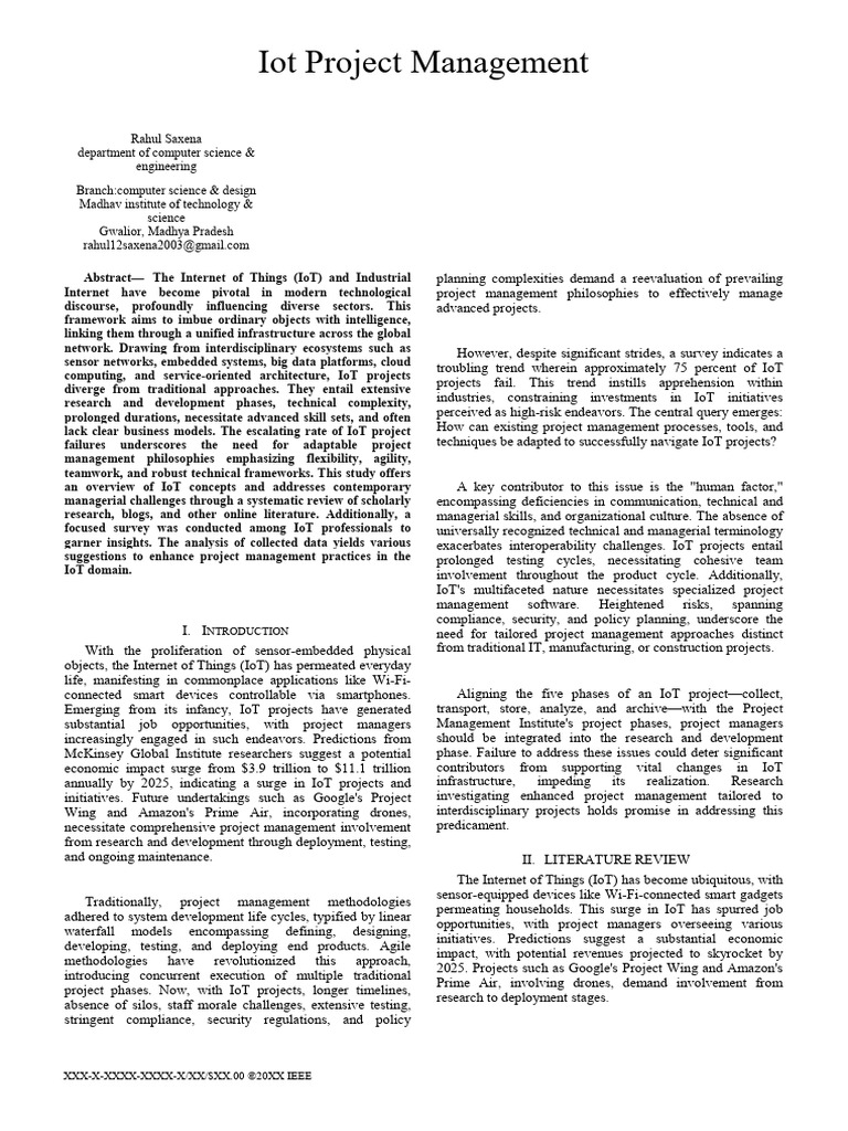IoT Project Management Challenges | PDF | Internet Of Things | Project ...