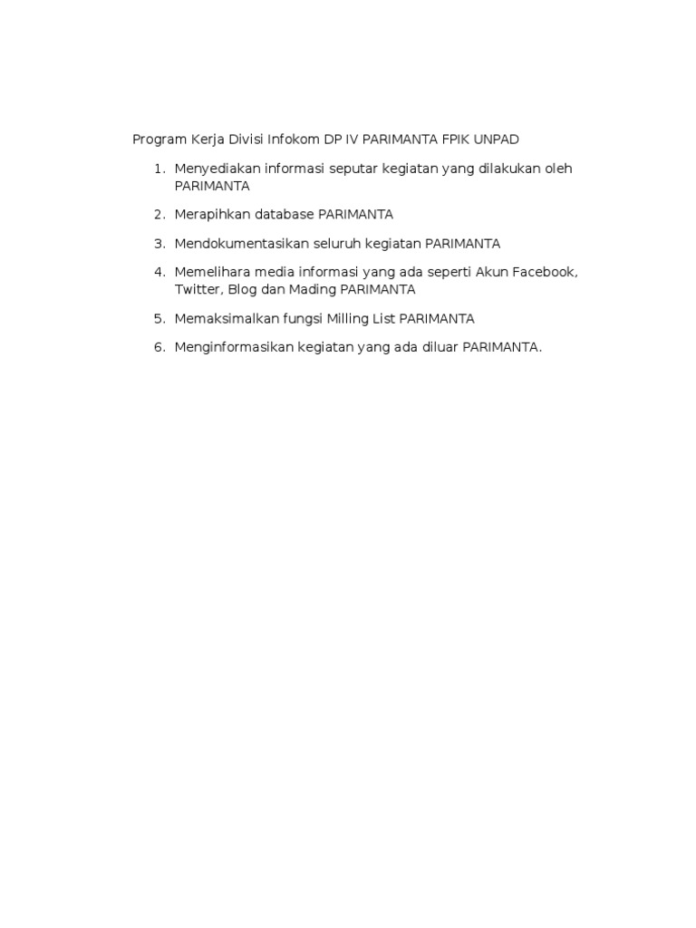Program Kerja Infokom DP IV | PDF