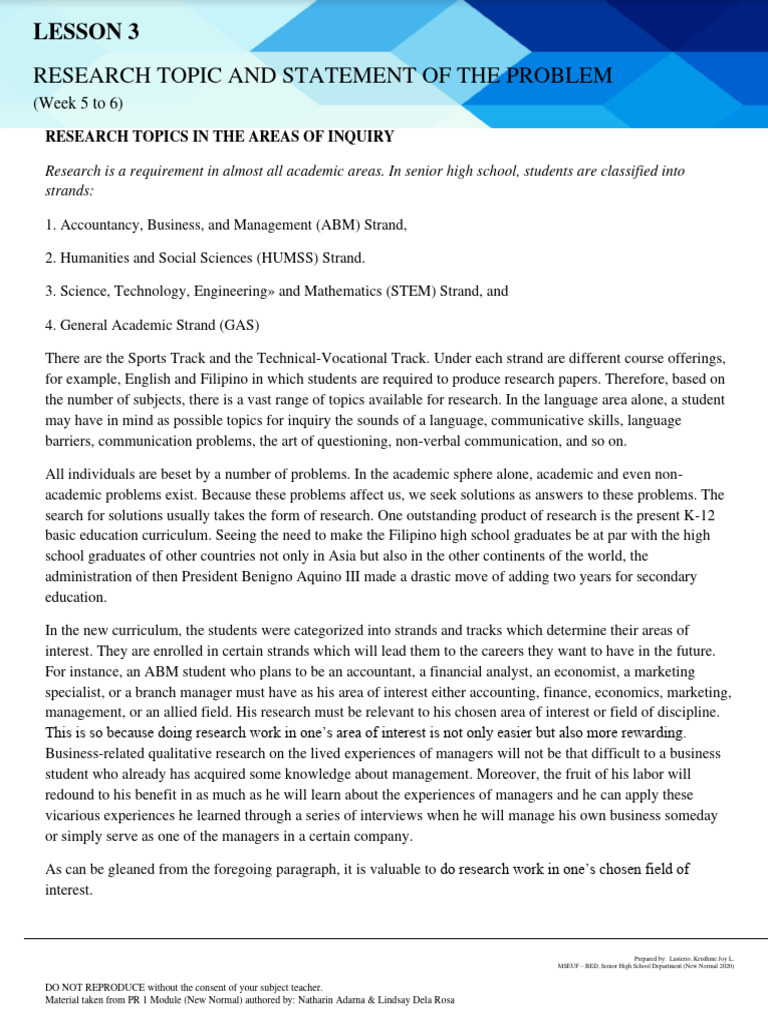 Practical Research I Lesson 3 Material PDF | PDF | Teachers | Causality