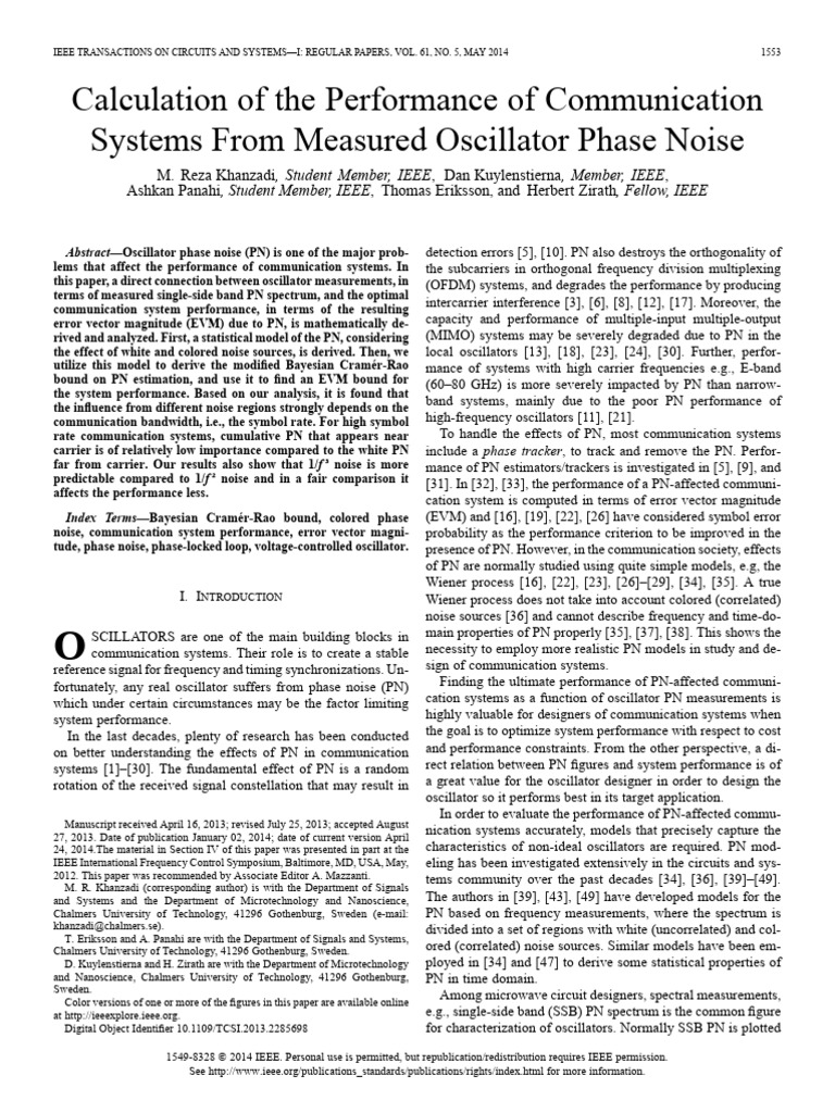 Calculation of The Performance of Communication Systems From Measured Oscillator Phase Noise ...
