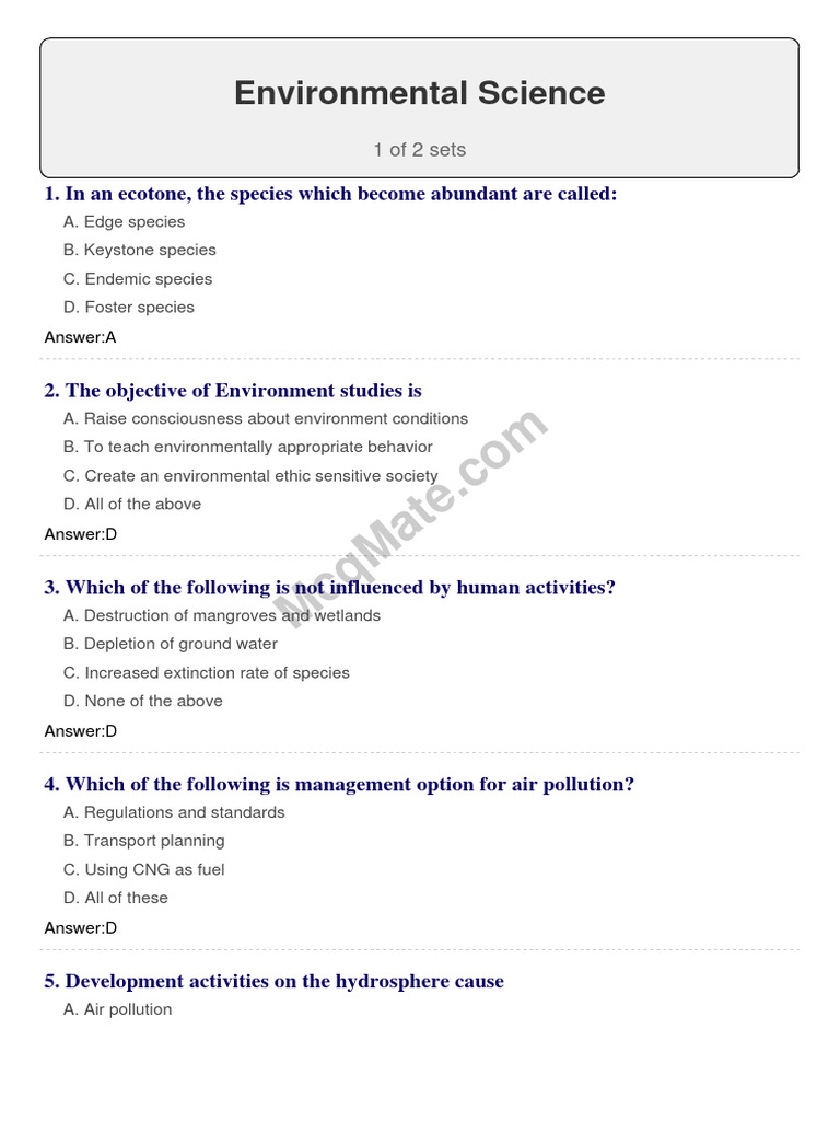 Environmental-Science (Set 1) | PDF | Food Web | Soil