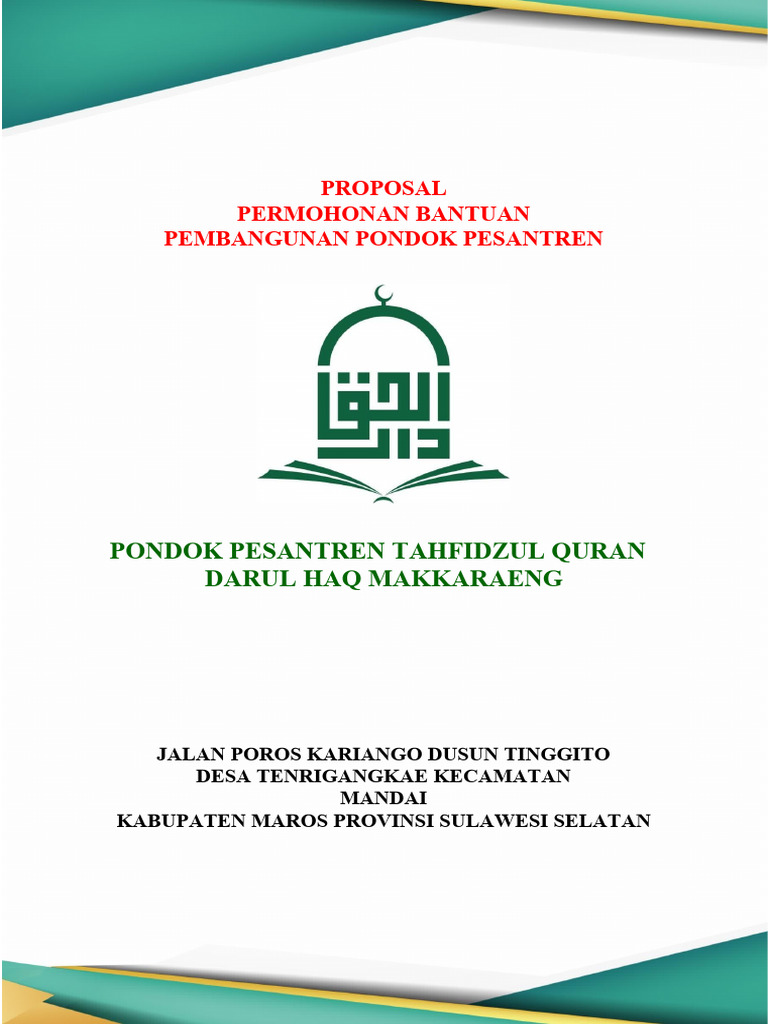 Proposal Pondok Pesantren Tahfidzul Quran Darul Haq Makkaraeng | PDF | Ilmu Sosial | Kesehatan ...