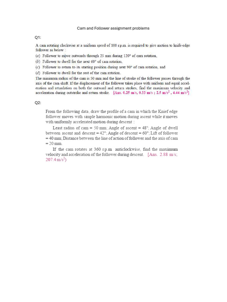CAM Sheet Problems | PDF | Science & Mathematics