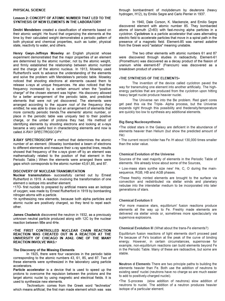 Physical Science Lesson 2 | PDF | Chemical Elements | Neutron