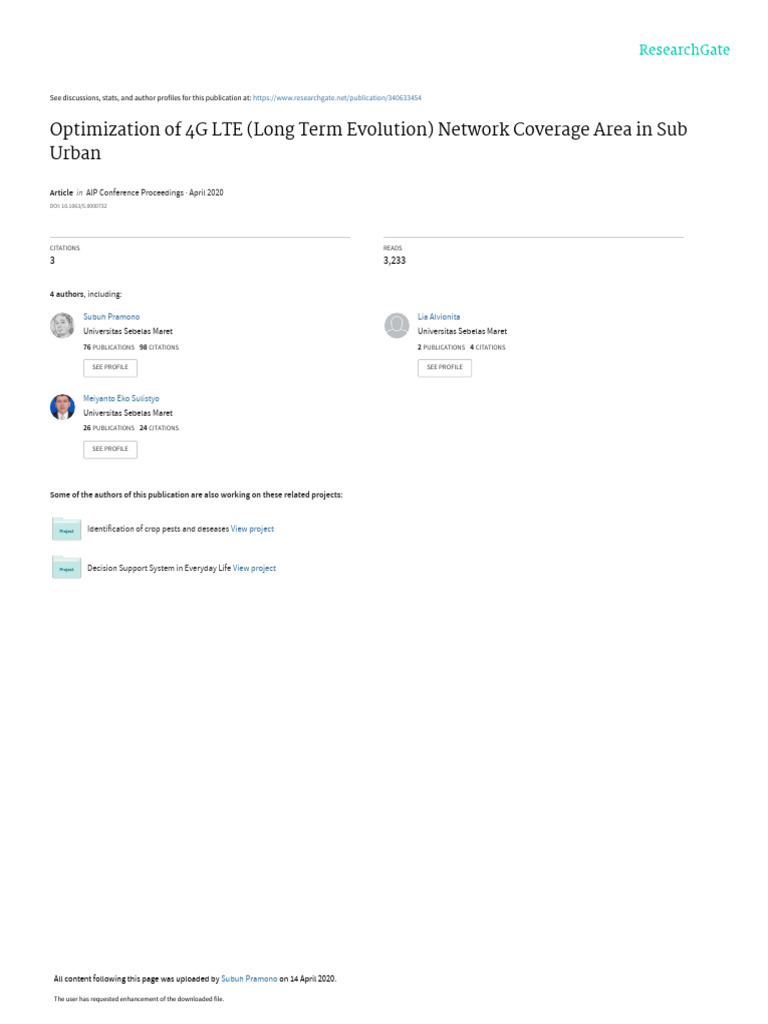 ResearchGate - Optimizing LTE Network | Download Free PDF | 4 G | Cellular Network