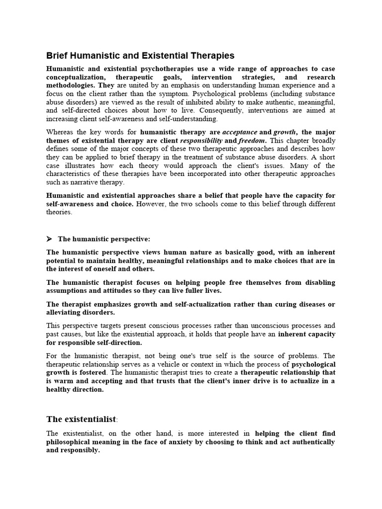 Brief Humanistic and Existential Therapy | PDF | Humanistic Psychology | Psychotherapy