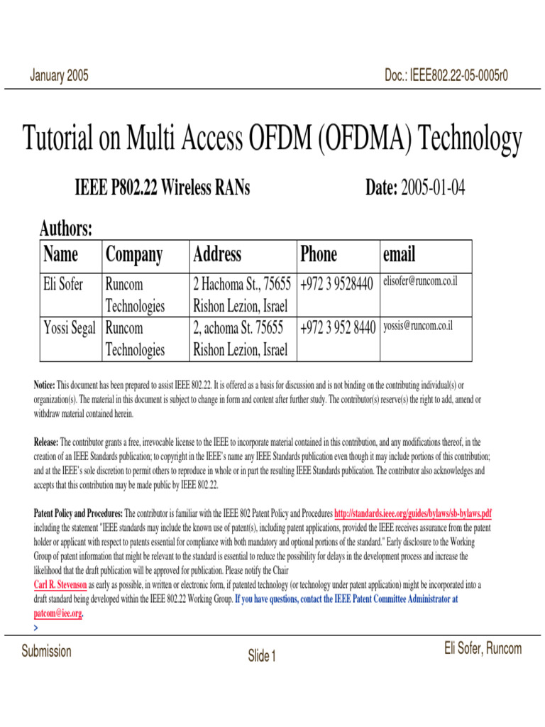 OFDMA - Tutorial - IEEE802-22 - Jan 05 | PDF | Duplex (Telecommunications) | Orthogonal ...