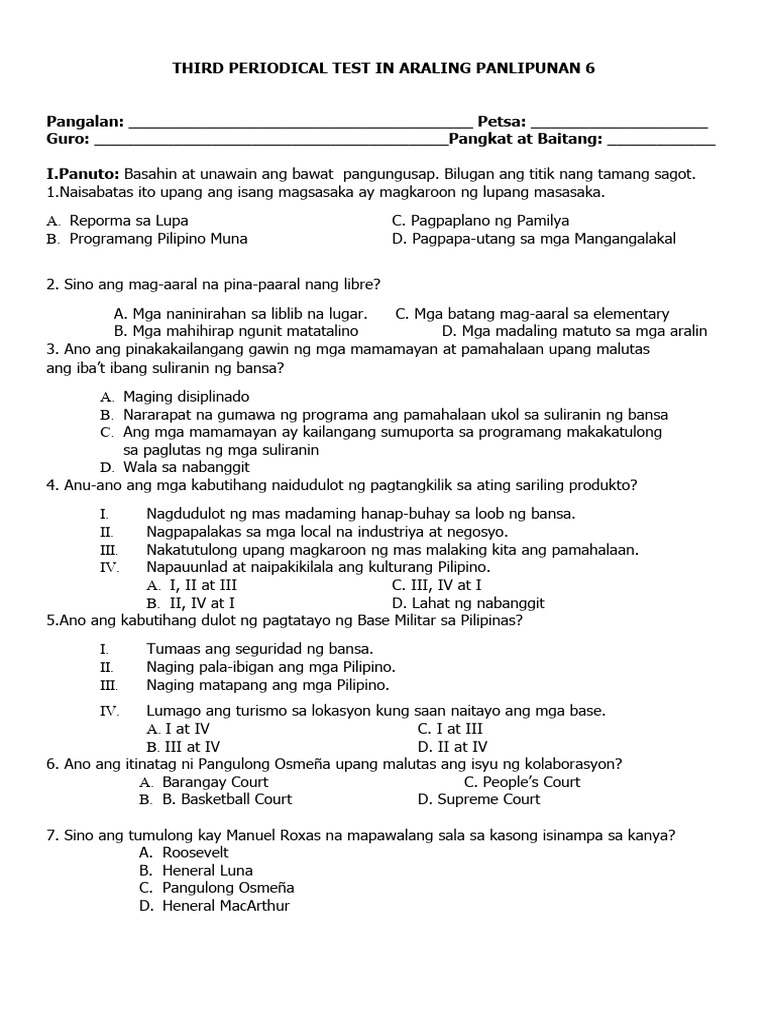 AP6 3rd PERIODICAL TEST Final | PDF