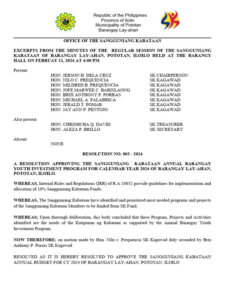 Resolution 003 - 24 (ABYIP) | PDF | Philippines | Youth Organizations