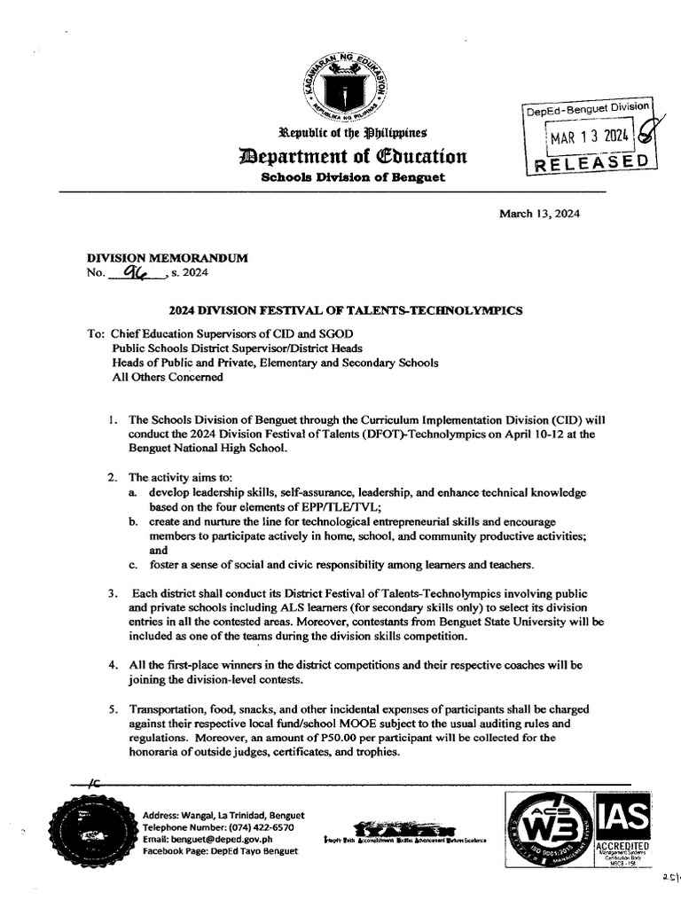 SDO Memo No. 096, S. 2024 | PDF