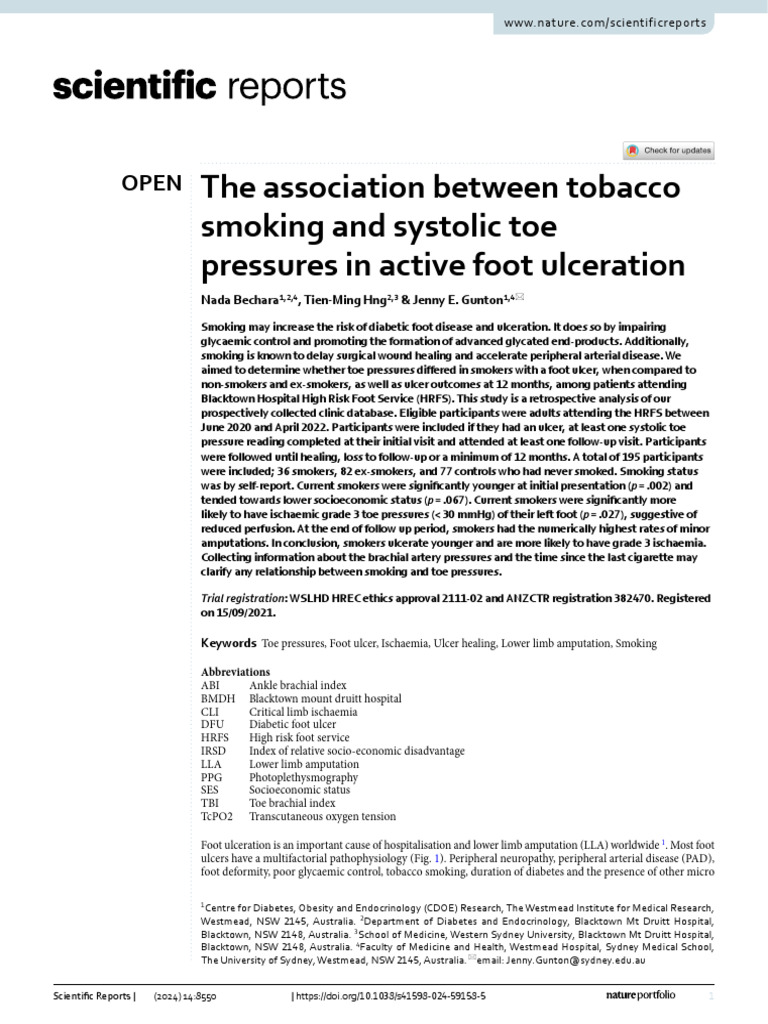 The association between tobacco smoking and systolic toe pressures in ...