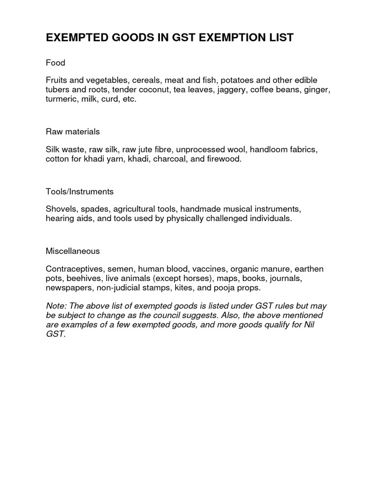 Exempted Goods in GST Exemption List | PDF | Value Added Tax | Agriculture